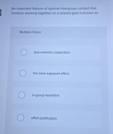 Solved: An important feature of optimal intergroup contact that ...