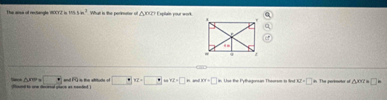 Solved: The area of rectangle WXYZ is 115.5in^2 What is the perimeter ...