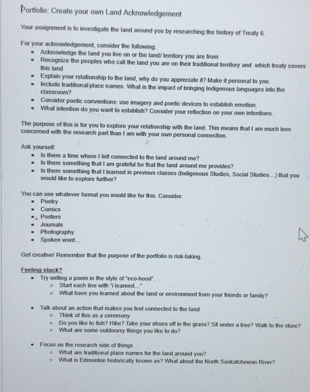 Solved: Portfolio: Create your own Land Acknowledgement Your assignment ...