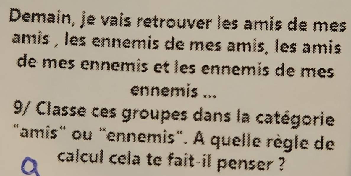 Résolu :Demain, je vaís retrouver les amis de mes amis , les ennemis de ...