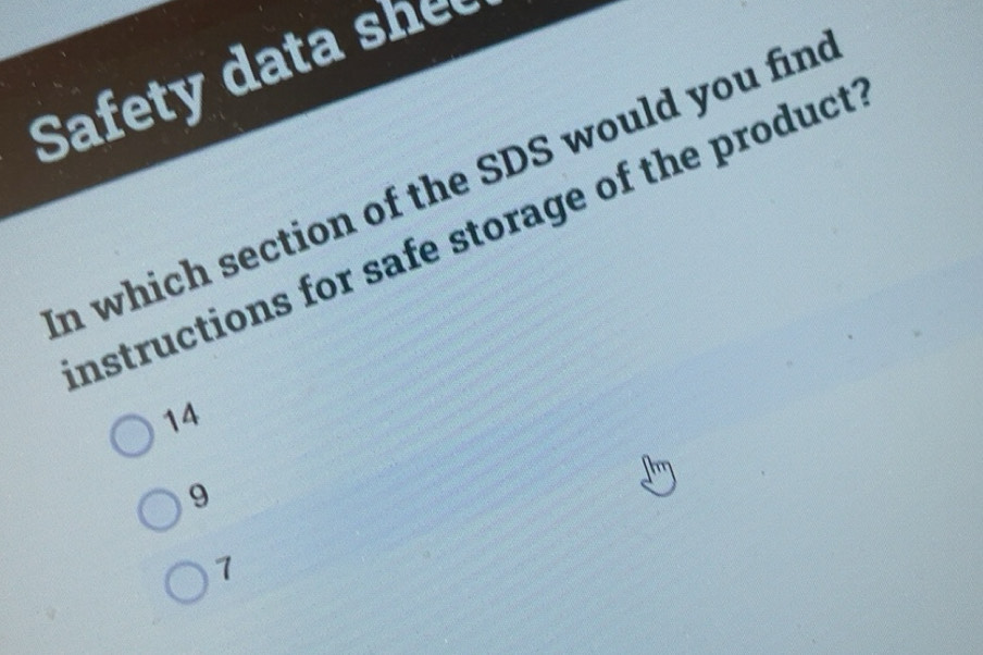 Solved: Safety data she n which section of the SDS would you fin ...