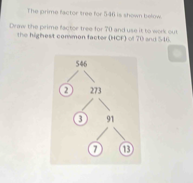 Solved: The prime factor tree for 546 is shown below. Draw the prime ...