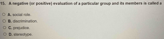 Solved: A negative (or positive) evaluation of a particular group and ...