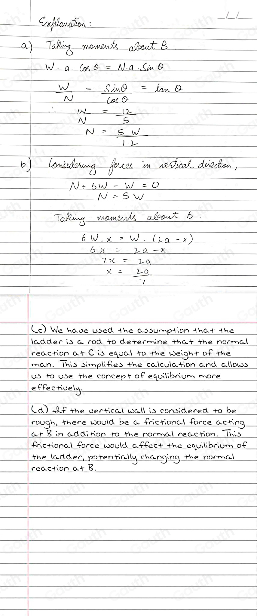 Solved: A ladder AB, of weight W and length 2a, has one end A resting ...