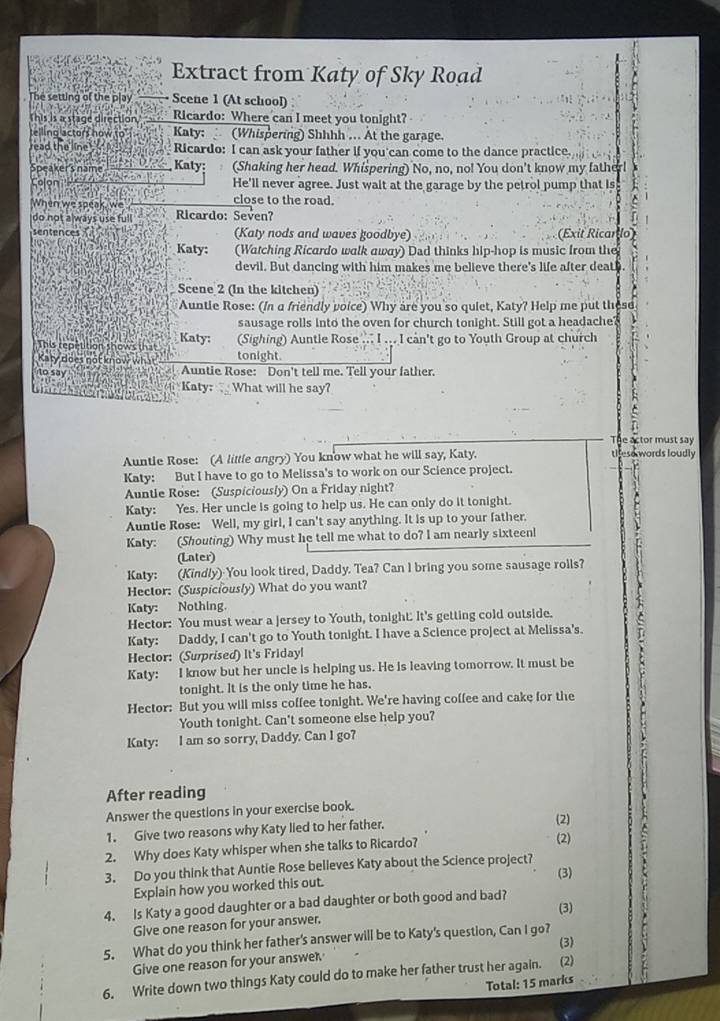 Solved: Extract from Katy of Sky Road etting of the play Scene 1 (At ...