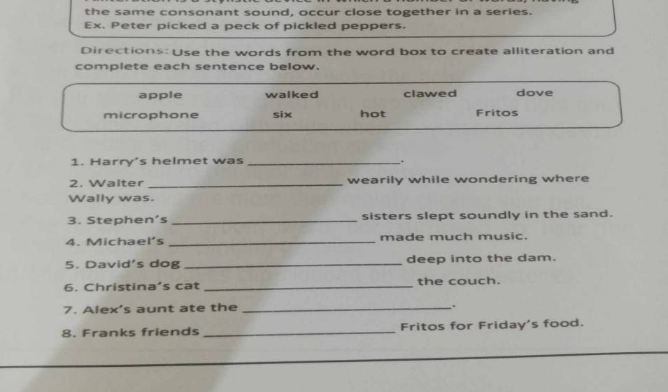 Solved: the same consonant sound, occur close together in a series. Ex ...