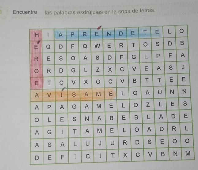 Resuelto:Encuentra las palabras esdrújulas en la sopa de letras.