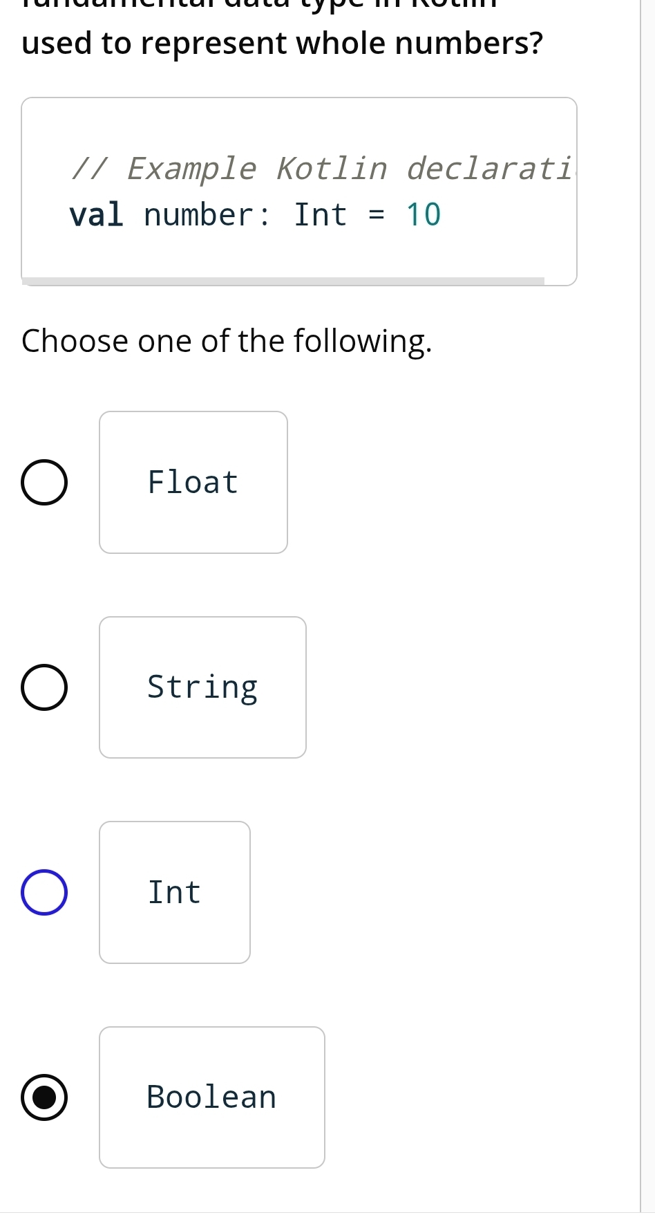 Résolu :used to represent whole numbers? // Example Kotlin declarati ...