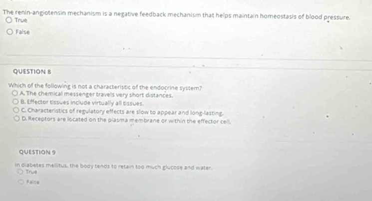 Solved: The renin-angiotensin mechanism is a negative feedback ...