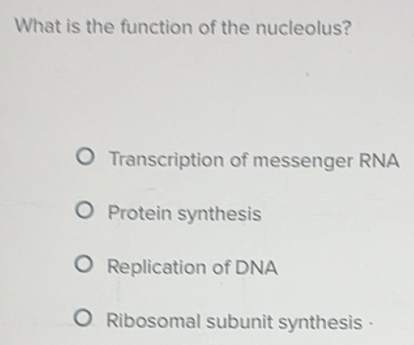 Solved: What is the function of the nucleolus? Transcription of ...