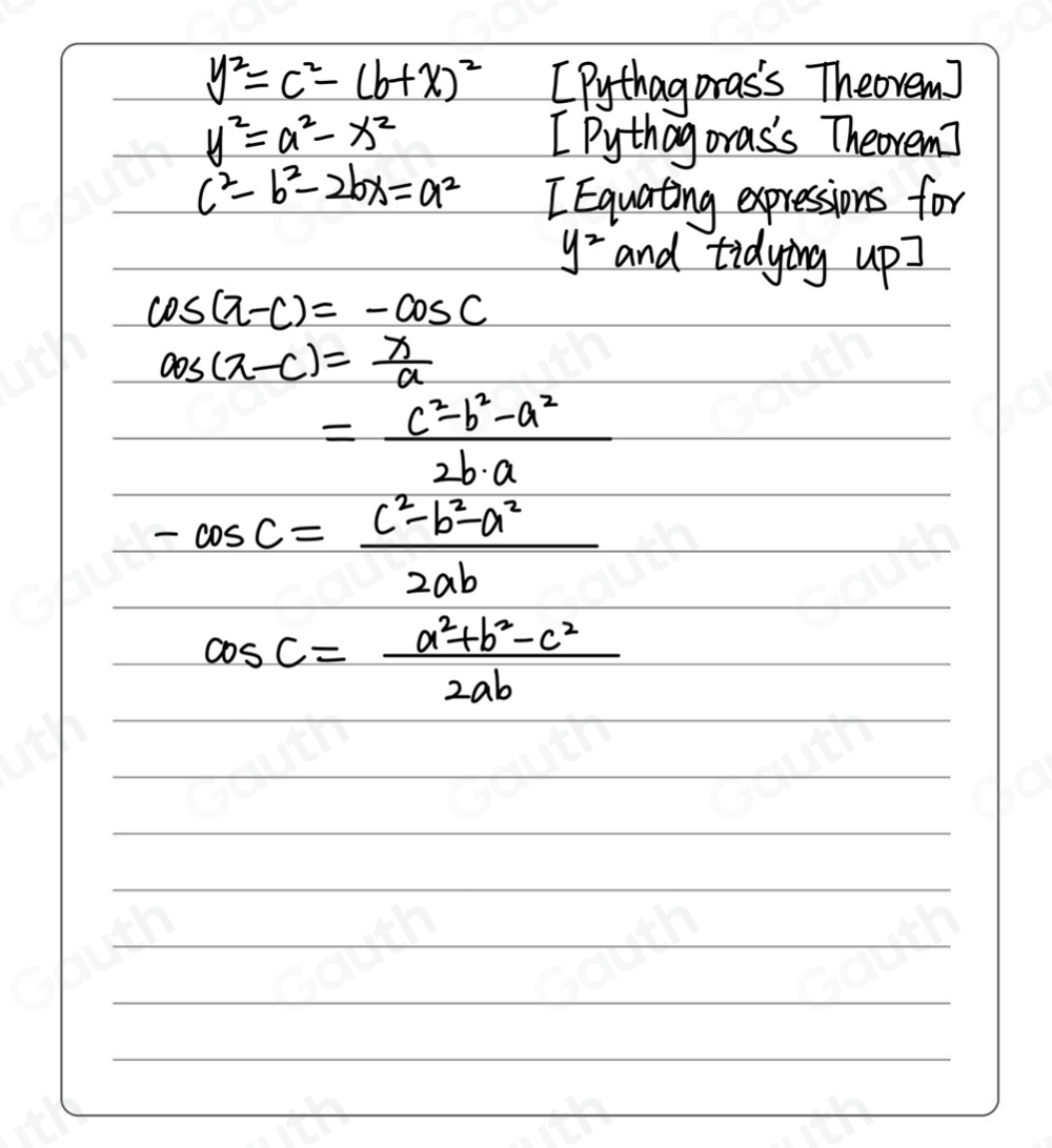 Solved: Yahya is attempting to prove the cosine rule for the triangle ...