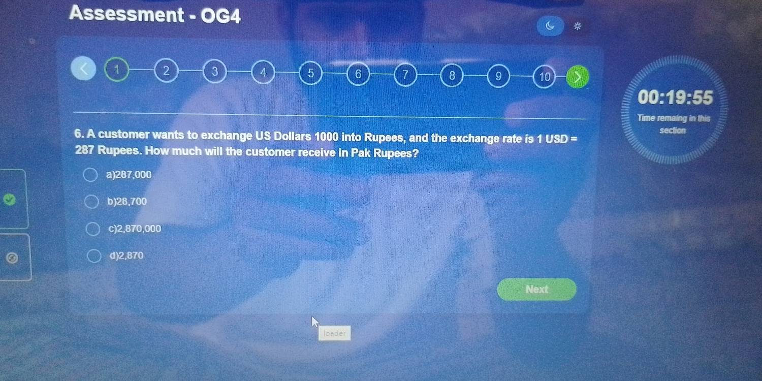 Solved: Assessment - OG4 * 1 2 3 4 5 6 7 8 9 10 00:19:55 Time remaing ...