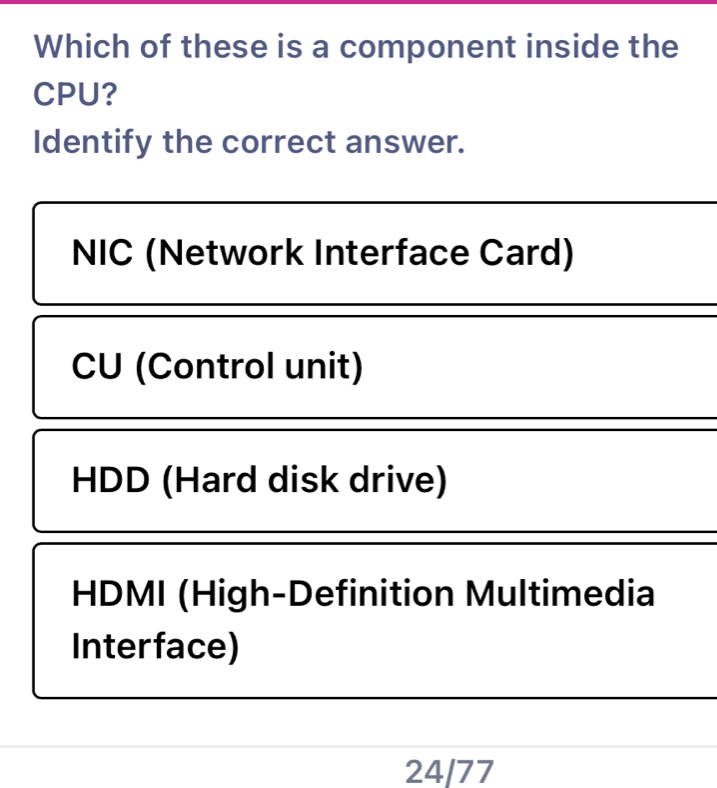 Solved: Which of these is a component inside the CPU? Identify the ...