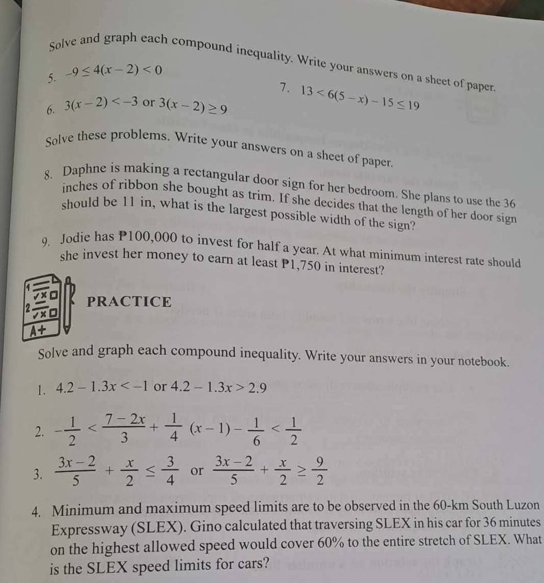 Solved: Solve and graph each compound inequality. Write your answers on ...