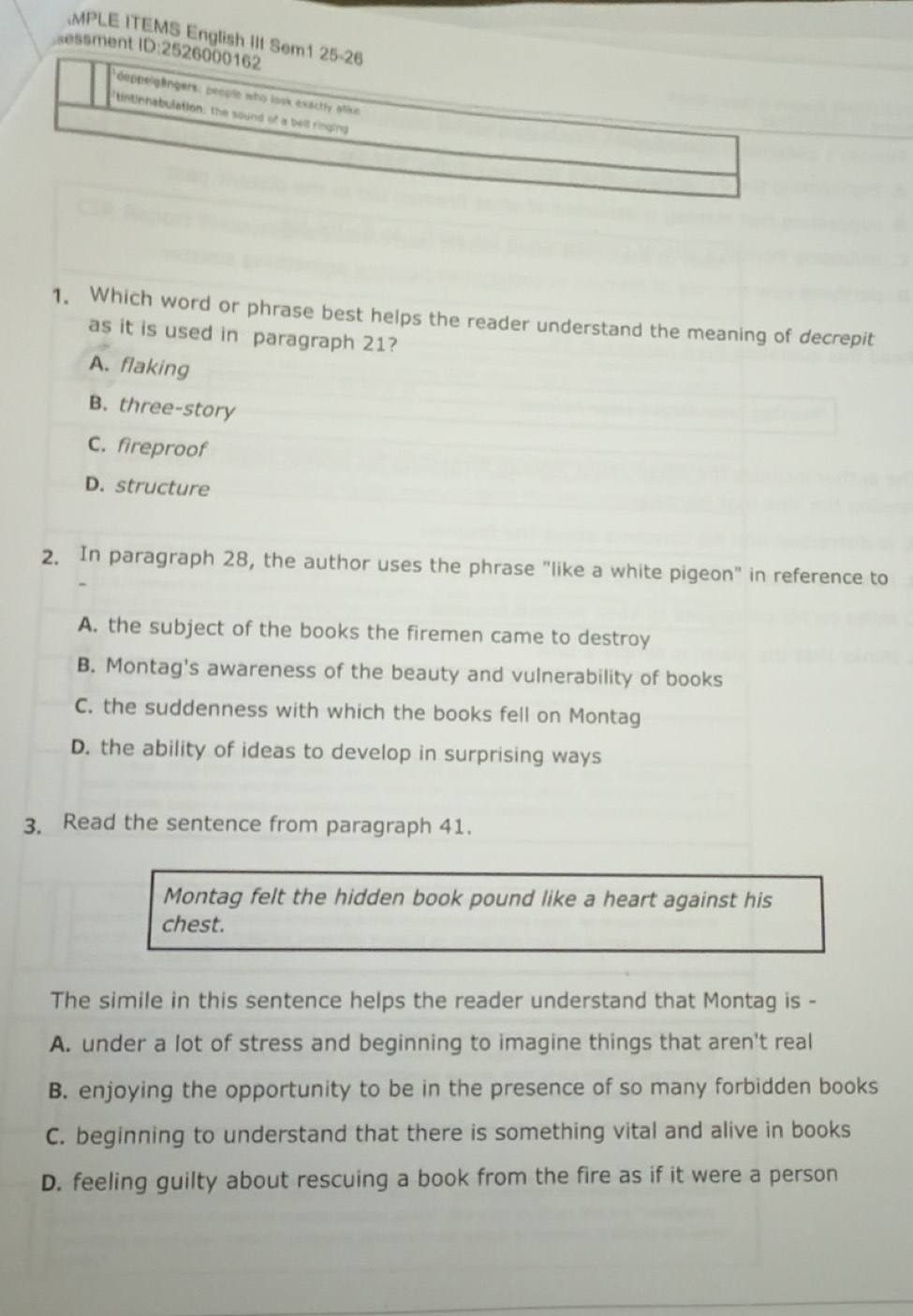 Solved: MPLE ITEMS English III Sem1 25-26 sessment ID:2526000162 ...
