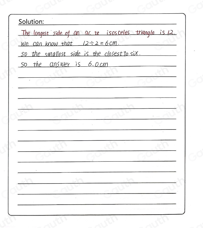 Solved: The longest side of an acute isosceles triangle is 12 ...