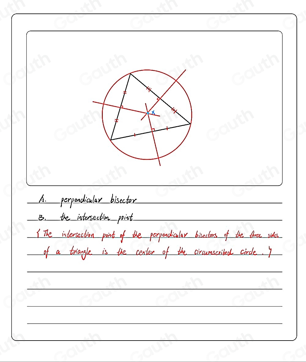 Solved: Jalen constructs the circumscribed circle of the triangle shown ...
