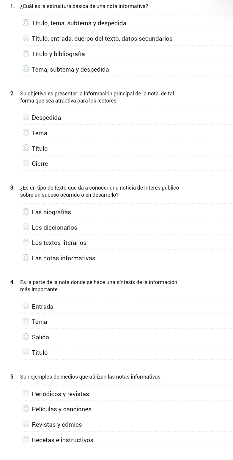 Resuelto:¿Cuál es la estructura básica de una nota informativa? Título ...