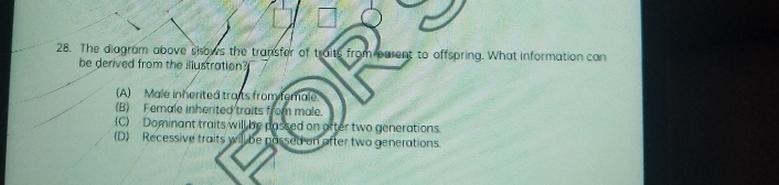 Solved: The diagram above shows the transfer of traits from carent to ...