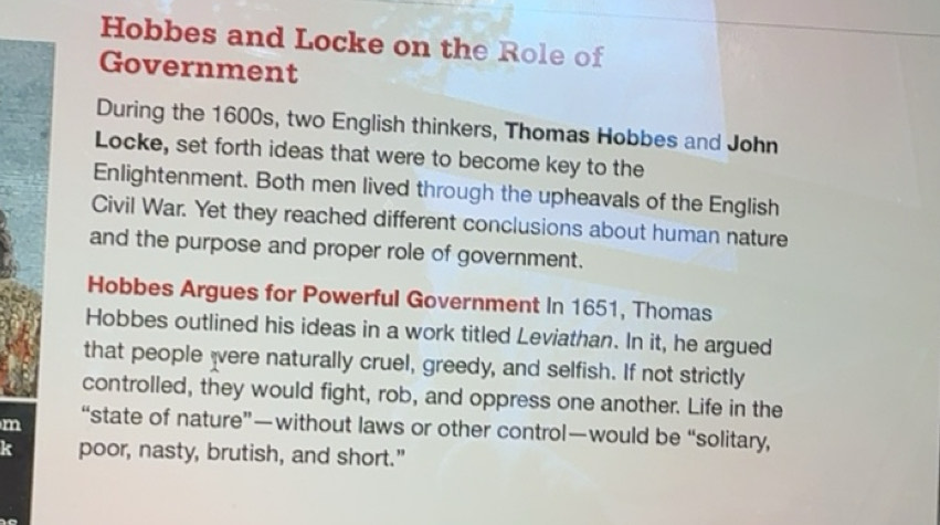 Solved: Hobbes and Locke on the Role of Government During the 1600s ...