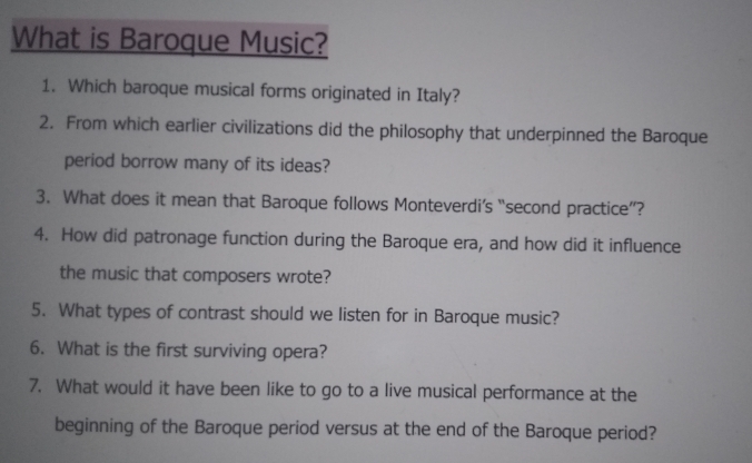 Solved: What is Baroque Music? 1. Which baroque musical forms ...