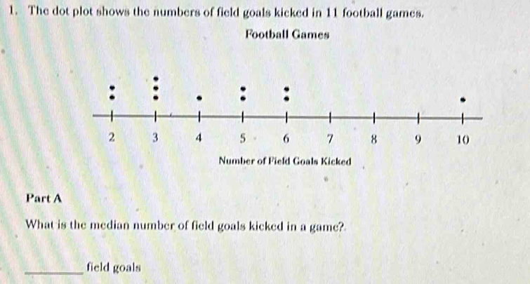 Solved: The dot plot shows the numbers of field goals kicked in 11 ...