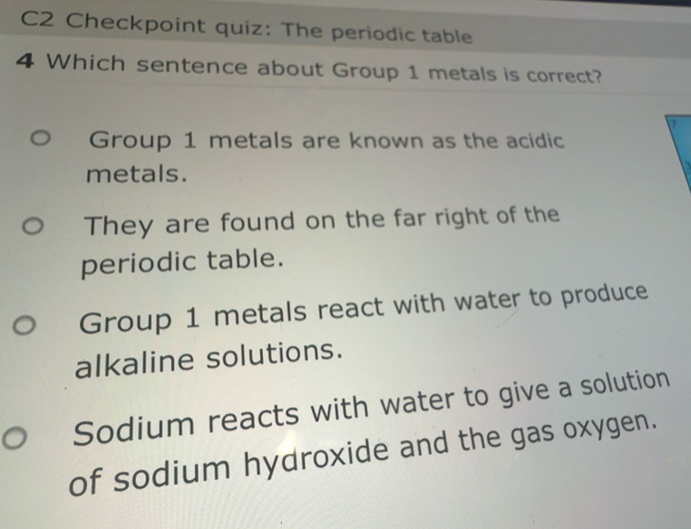 Solved: C2 Checkpoint quiz: The periodic table 4 Which sentence about ...