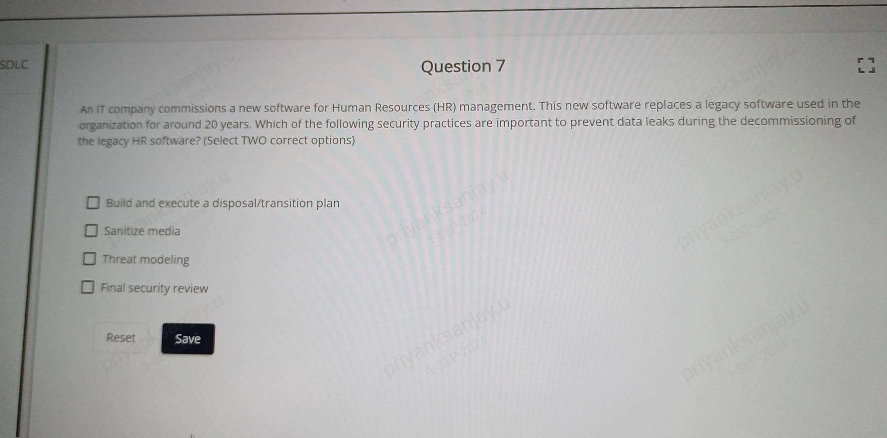 Solved: SDLC Question 7 An IT company commissions a new software for ...