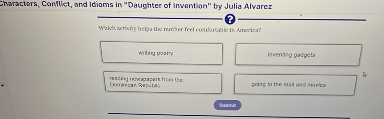 Solved: Characters, Conflict, and Idioms in "Daughter of Invention" by ...