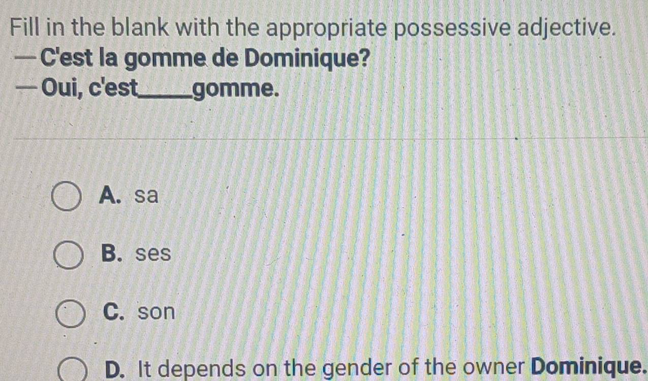 Resuelto:Fill in the blank with the appropriate possessive adjective ...