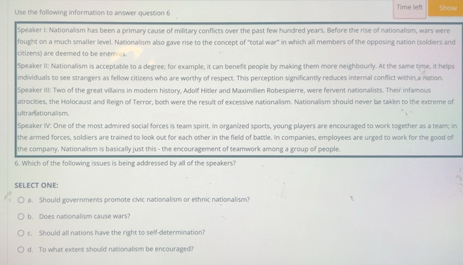 Solved: Time left Show Use the following information to answer question ...