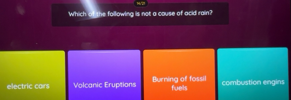 Gelöst:14/21 Which of the following is not a cause of acid rain ...
