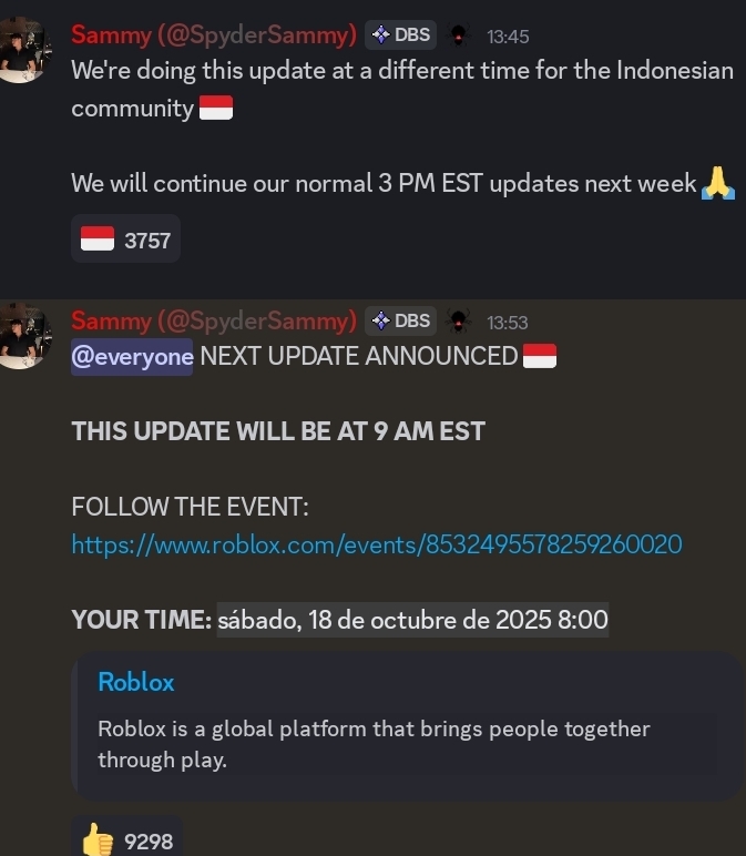 Resuelto:Sammy (@SpyderSammy) DBS 13:45 We're doing this update at a ...