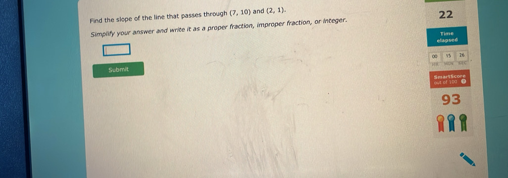 Solved: Find the slope of the line that passes through (7,10) and (2,1 ...