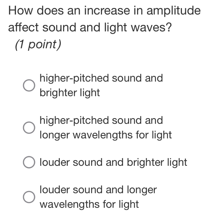 Solved: How does an increase in amplitude affect sound and light waves ...