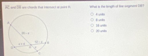 Solved: overline AC and overline DB are chords that intersect at point ...