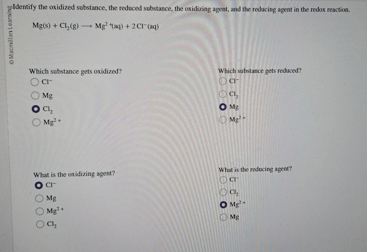 Solved: Identify the oxidized substance, the reduced substance, the ...