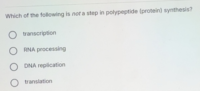 Solved: Which of the following is not a step in polypeptide (protein ...