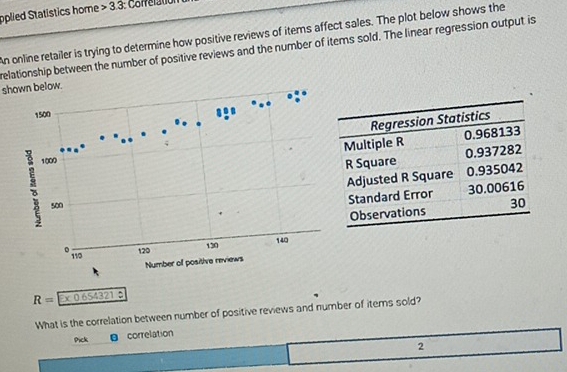Solved: pplied Statistics home > 3.3: Conrciation An online retailer is ...