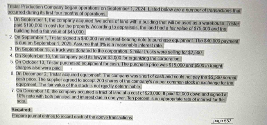 Solved: Tristar Production Company began operations on September 1 ...