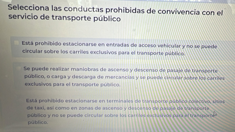 Resuelto:Selecciona las conductas prohibidas de convivencia con el ...
