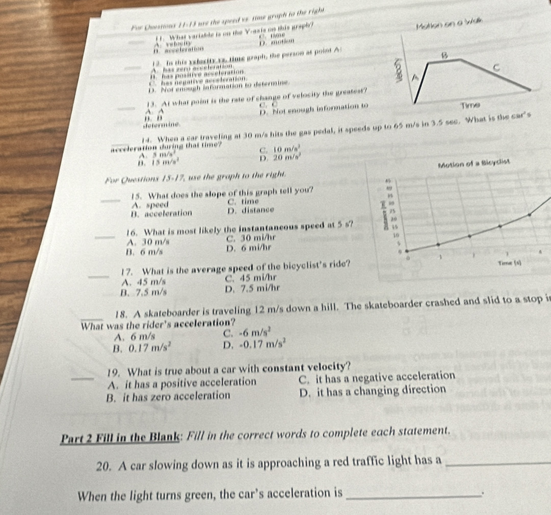 Solved: For Onestions E1-13 use the speed vs. time graph in the right ...