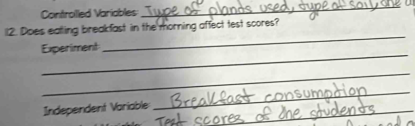 Solved: Controlled Variables _ _ 1l2. Does ealting breakfast in the ...