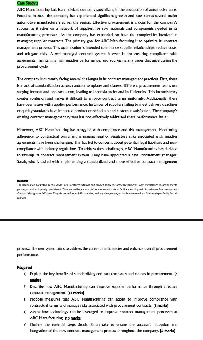 Solved: Case Study 2 ABC Manufacturing Ltd. is a mid-sized company ...
