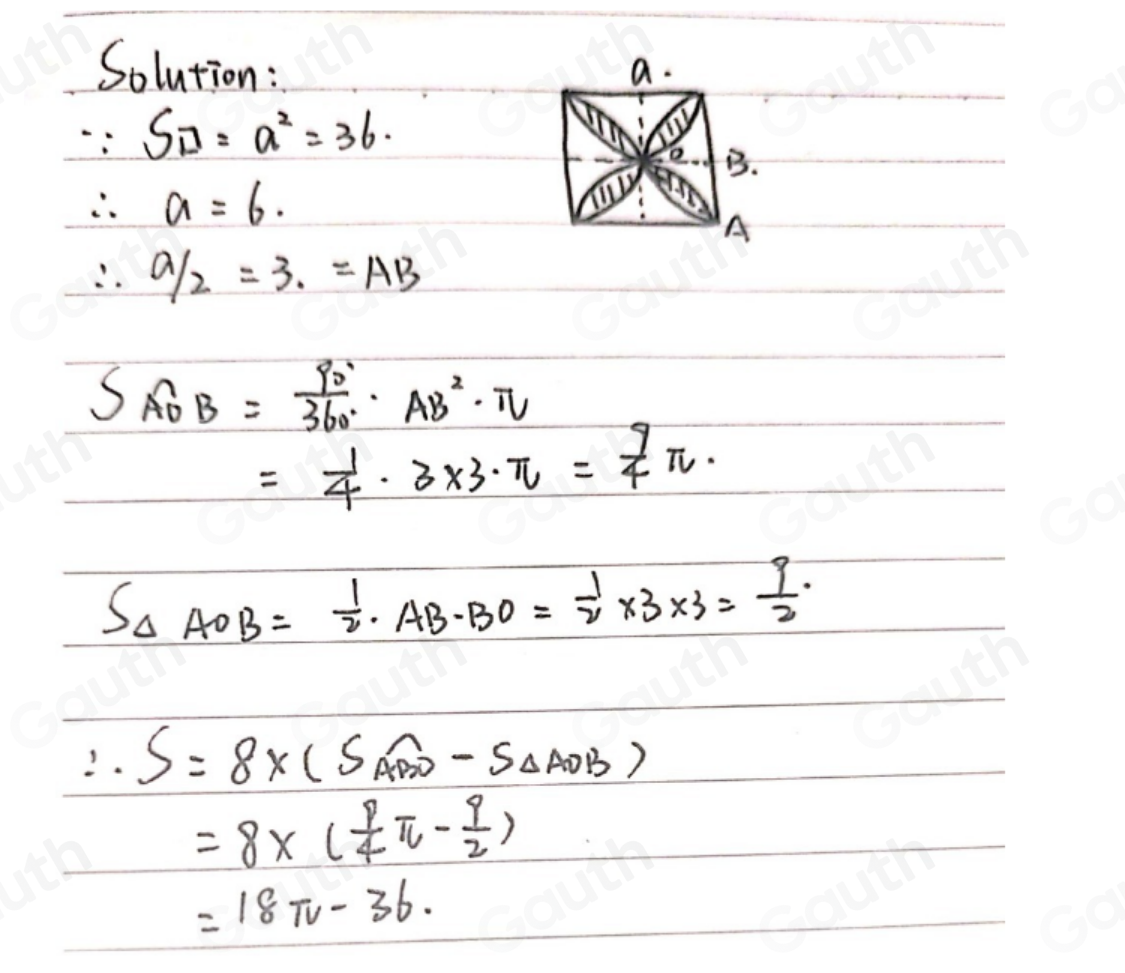 Solved: If the area of the square shown in the figure is 36 square ...