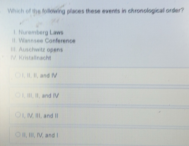 Solved: Which of the following places these events in chronological ...