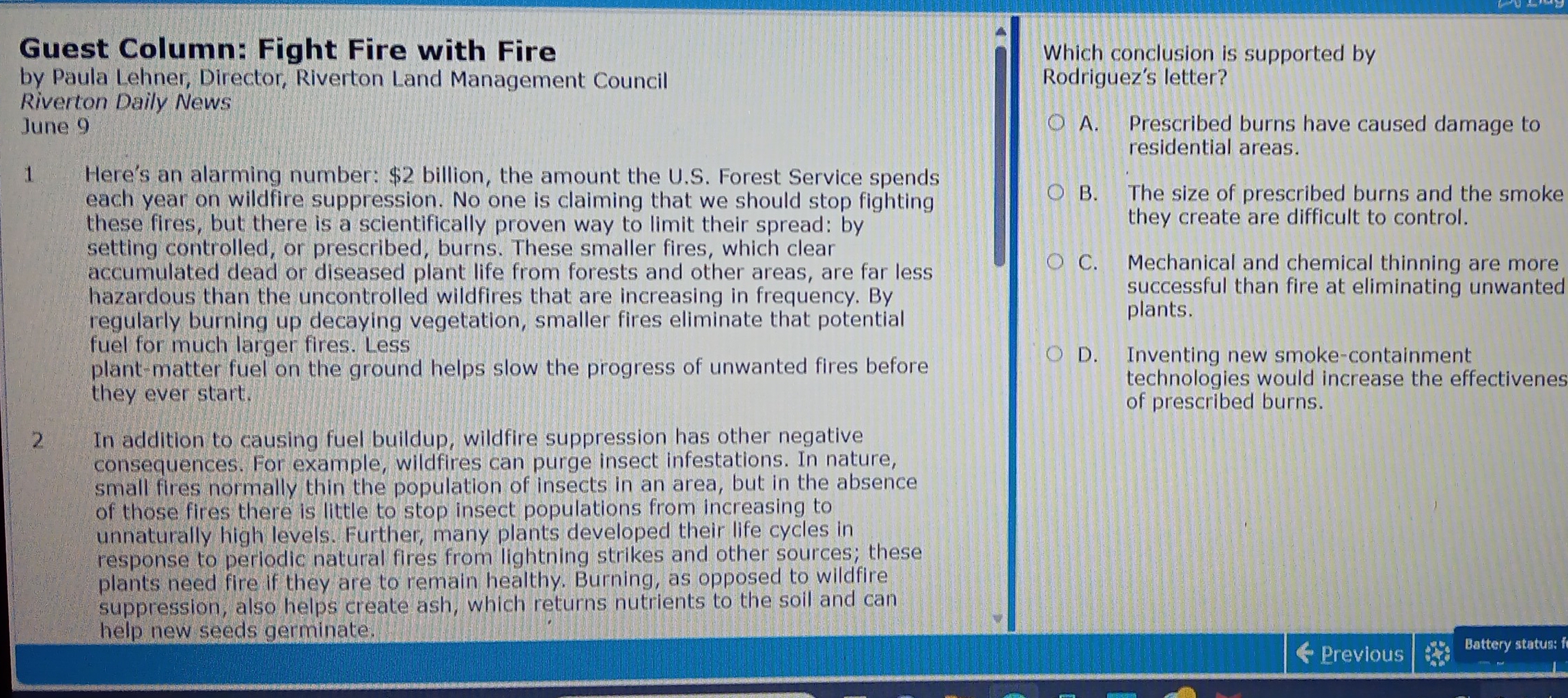 Solved: Guest Column: Fight Fire with Fire Which conclusion is ...
