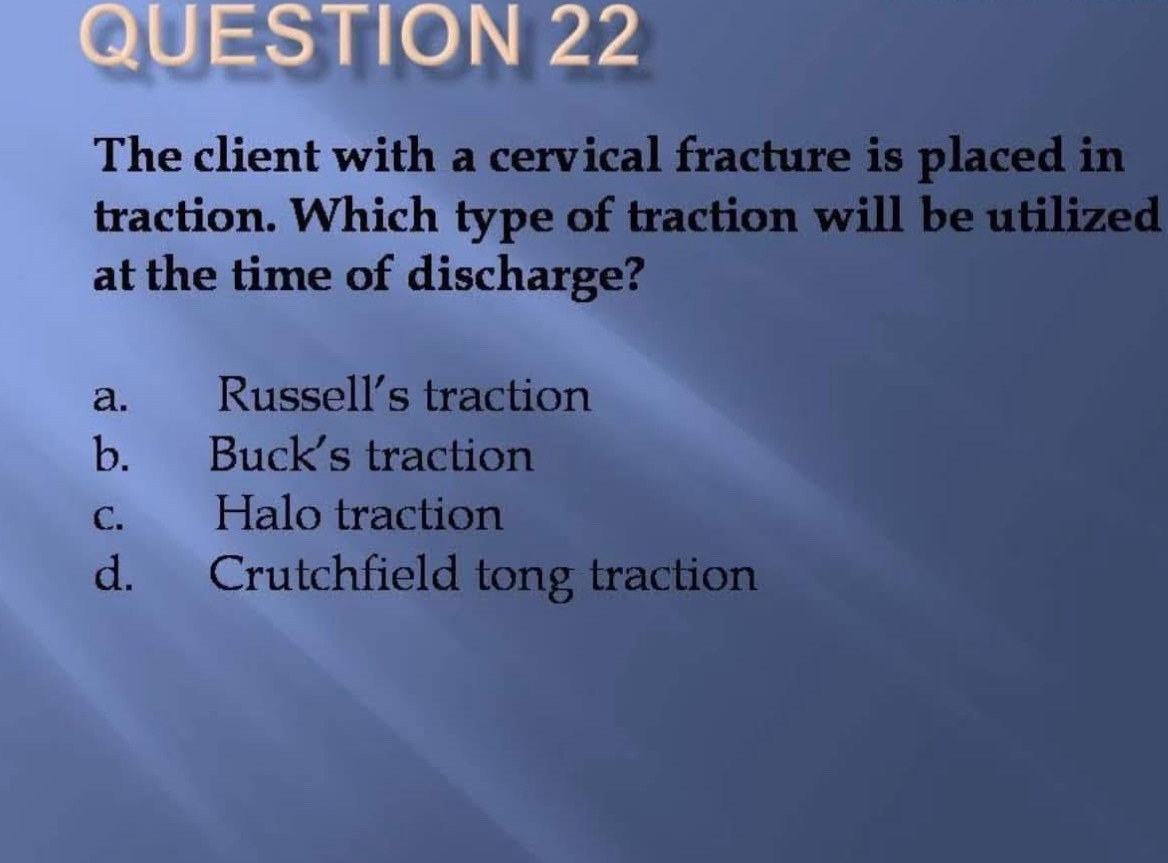 Solved: The client with a cervical fracture is placed in traction ...