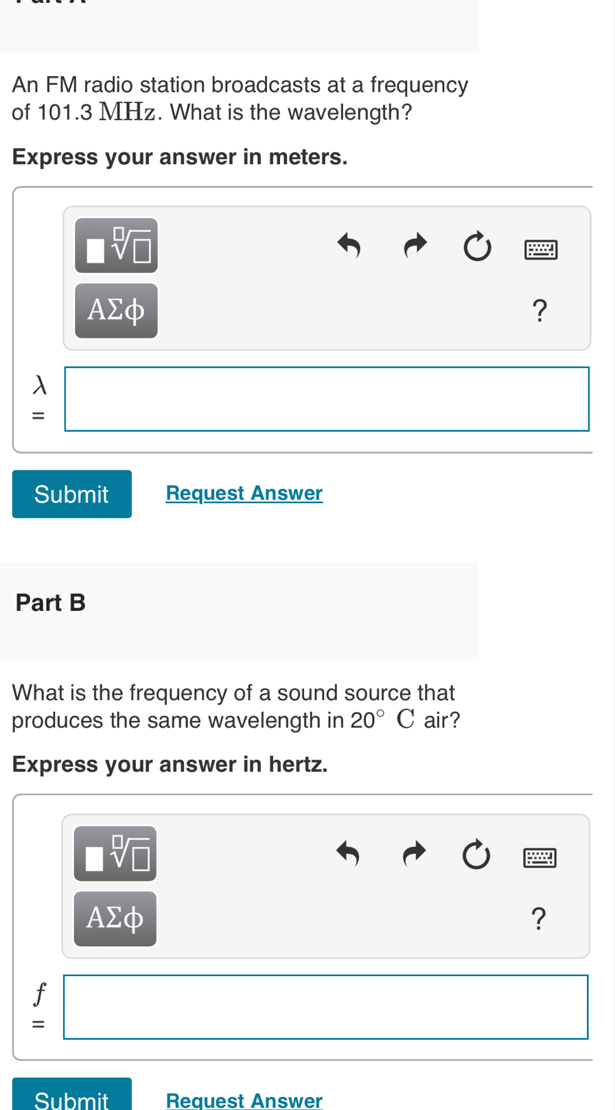 Solved: An FM radio station broadcasts at a frequency of 101.3 MHz ...