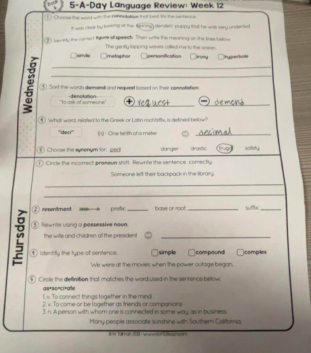 Solved: Book 5-A-Day Language Review: Week 12 ① Choose the word with ...